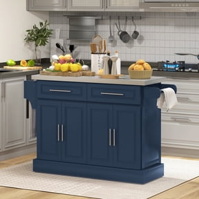 HOMCOM Portable Kitchen Island, Stainless Steel Top, 2 Drawers, Spice ...