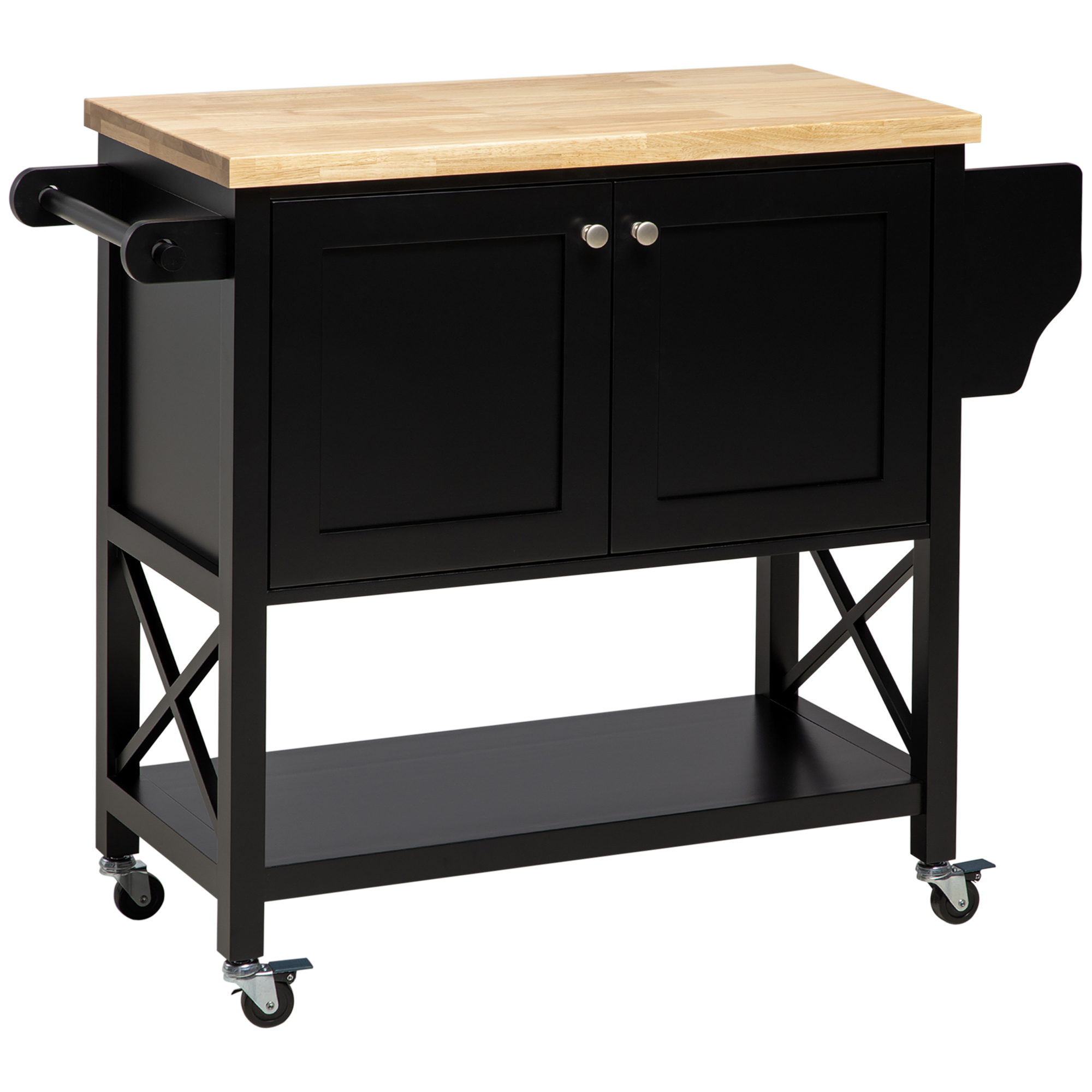 HOMCOM Rolling Kitchen Island Cart with Rubberwood Top and Storage ...