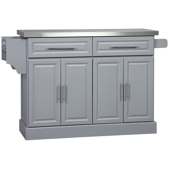 HOMCOM Portable Kitchen Island, Stainless Steel Top, 2 Drawers, Spice ...