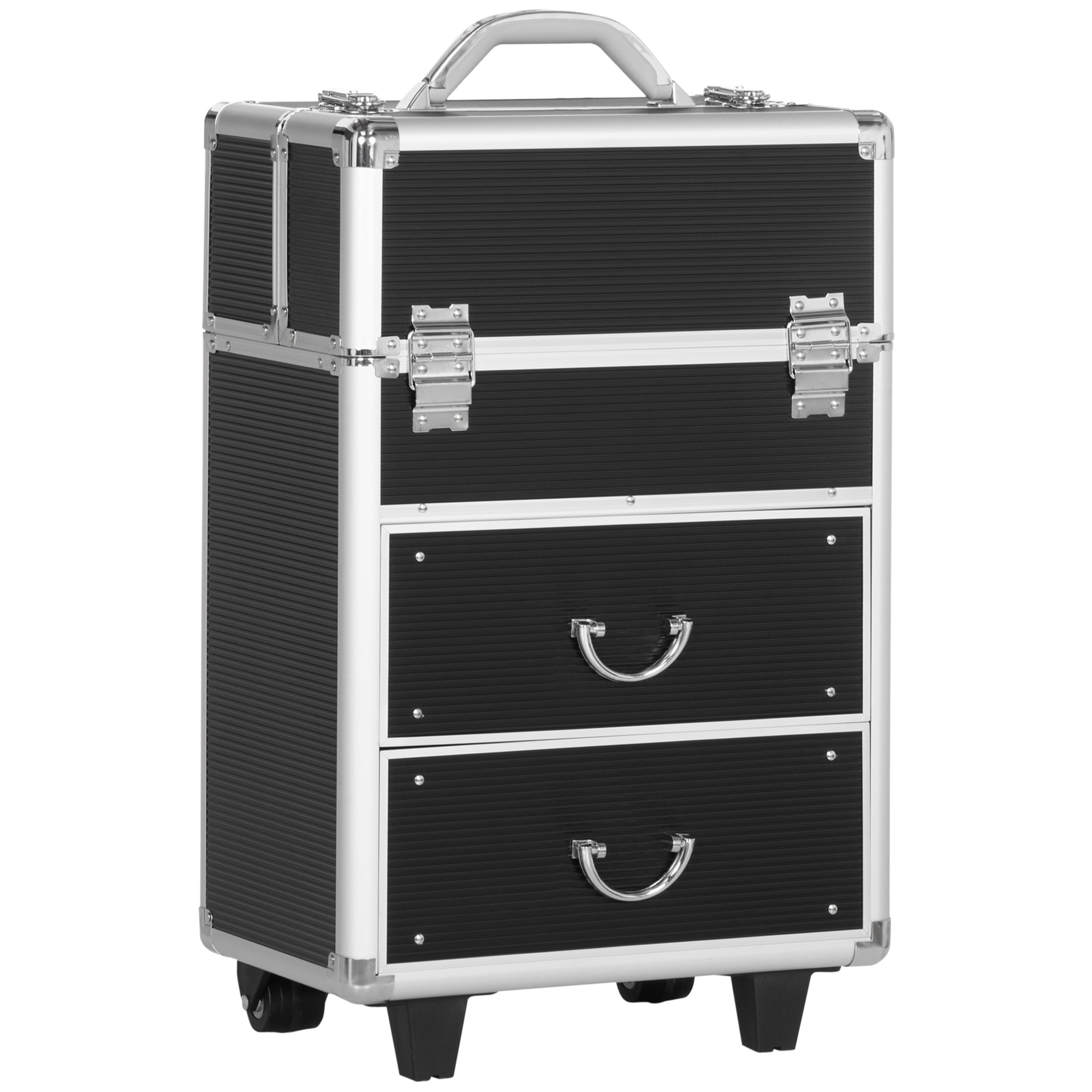 HOMCOM Rolling Makeup Train Case, Large Storage Cosmetic Trolley ...