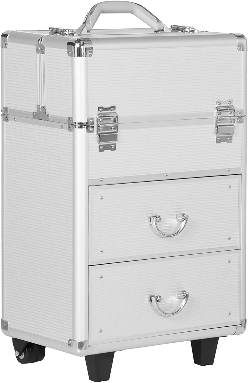 HOMCOM Rolling Makeup Train Case, Lockable Storage Cosmetic Trolley ...