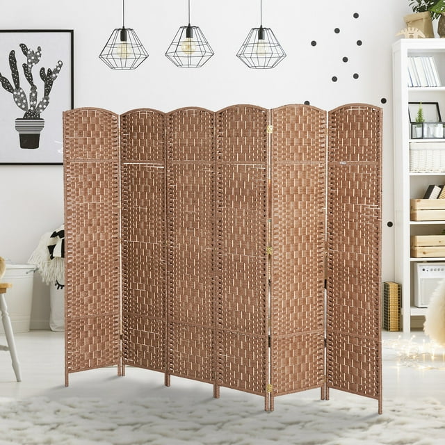 HOMCOM 6FT Tall Wicker Weave Room Divider, 6 Panels Privacy Screen for ...