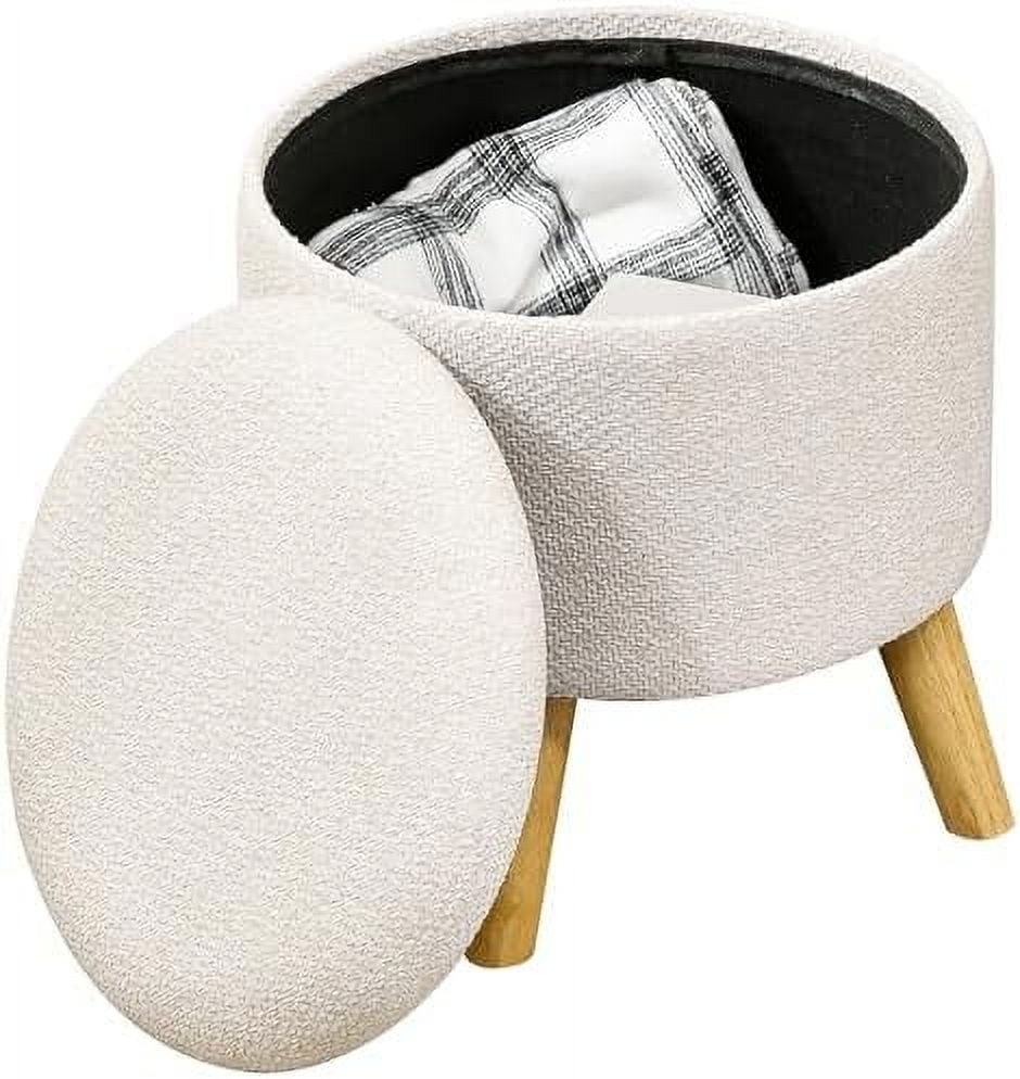 Round Storage Ottoman, Linen Fabric Foot Stool with Removable Top ...