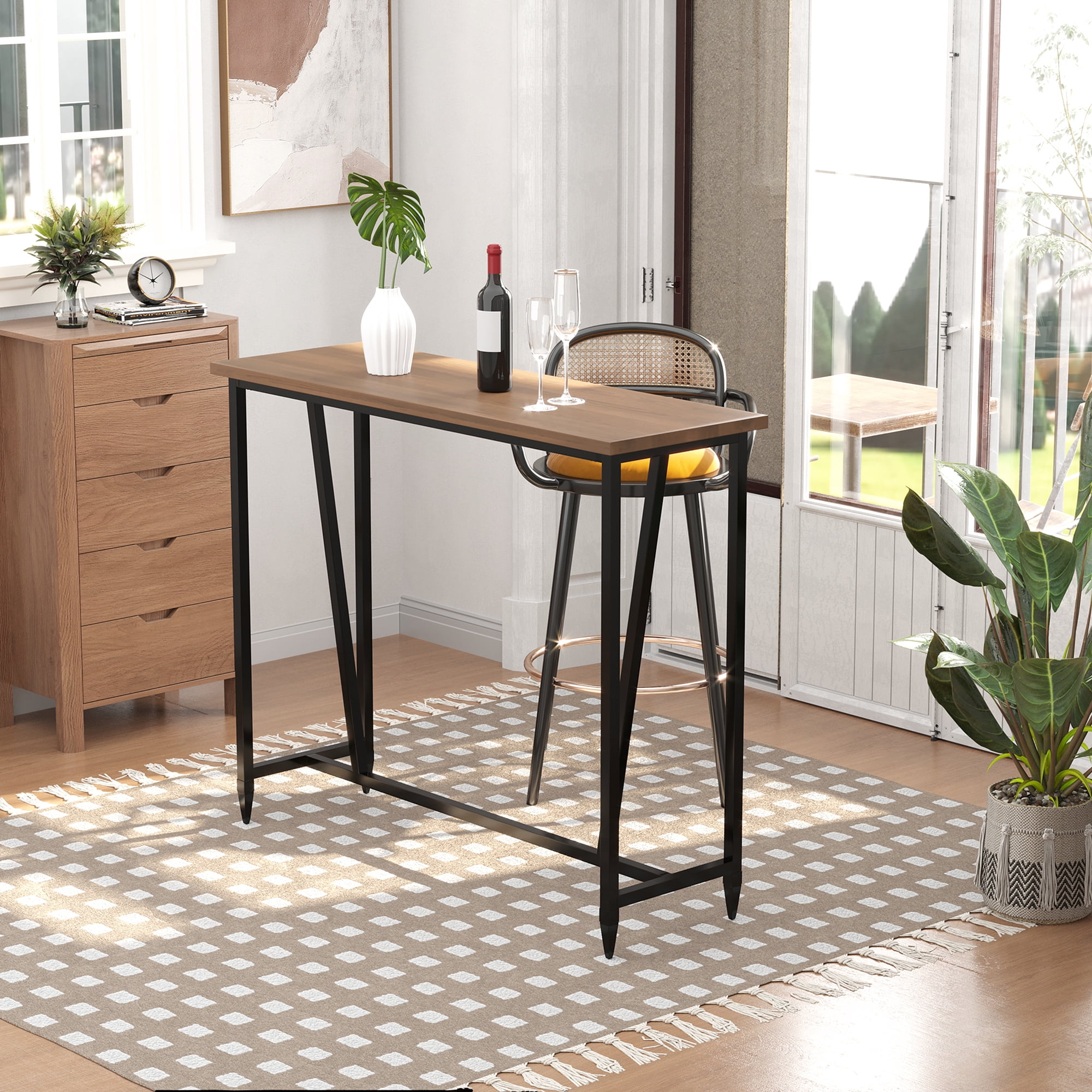 HOMCOM Rustic Industrial Bar Table with Metal Legs & Large Tabletop for ...