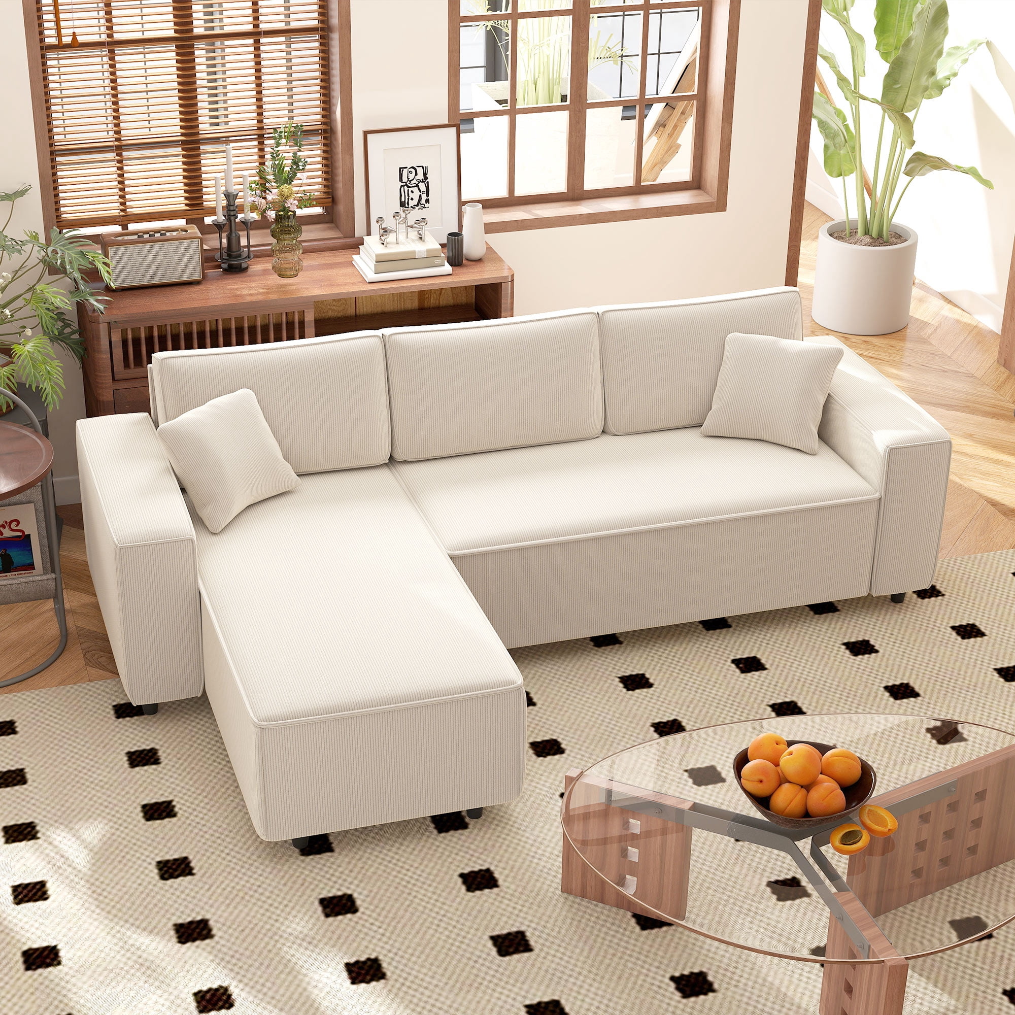 HOMCOM Sectional Sofa with Reversible Chaise, L-Shaped Corner Sofa ...