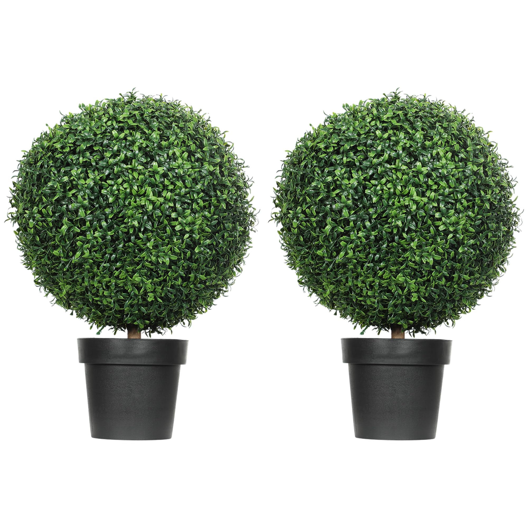 HOMCOM Set of 2 Decorative Artificial Plants, Topiary Ball-Shaped ...