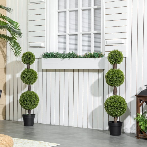 HOMCOM Set of 2 Fake Plants, Artificial Trees in Pots, Ball Boxwood ...
