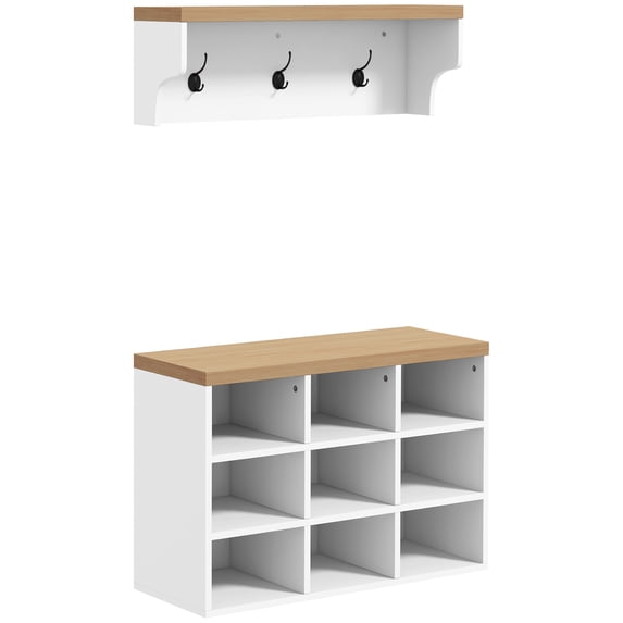 HOMCOM Entryway Mudroom Organizer: Shoe Storage Bench & Hanging Coat ...