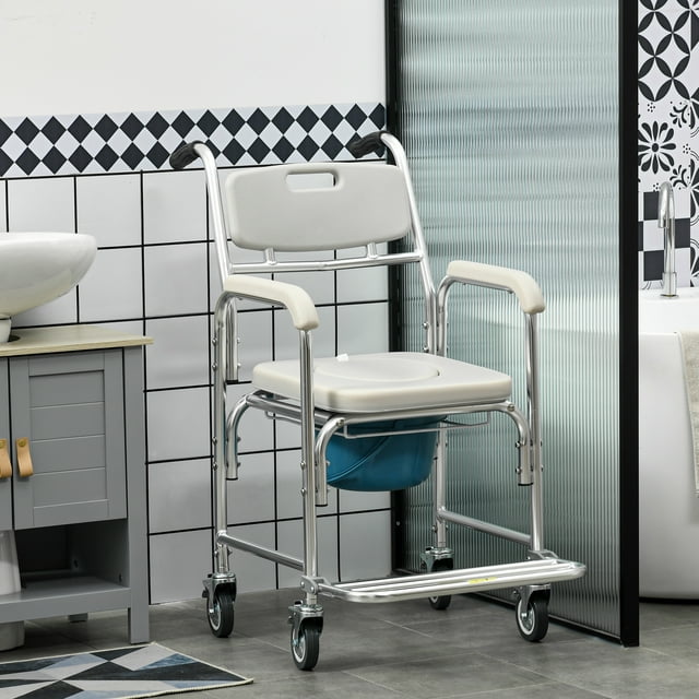 HOMCOM Shower Commode Wheelchair, Padded Seat, 330 lbs., Gray - Walmart ...