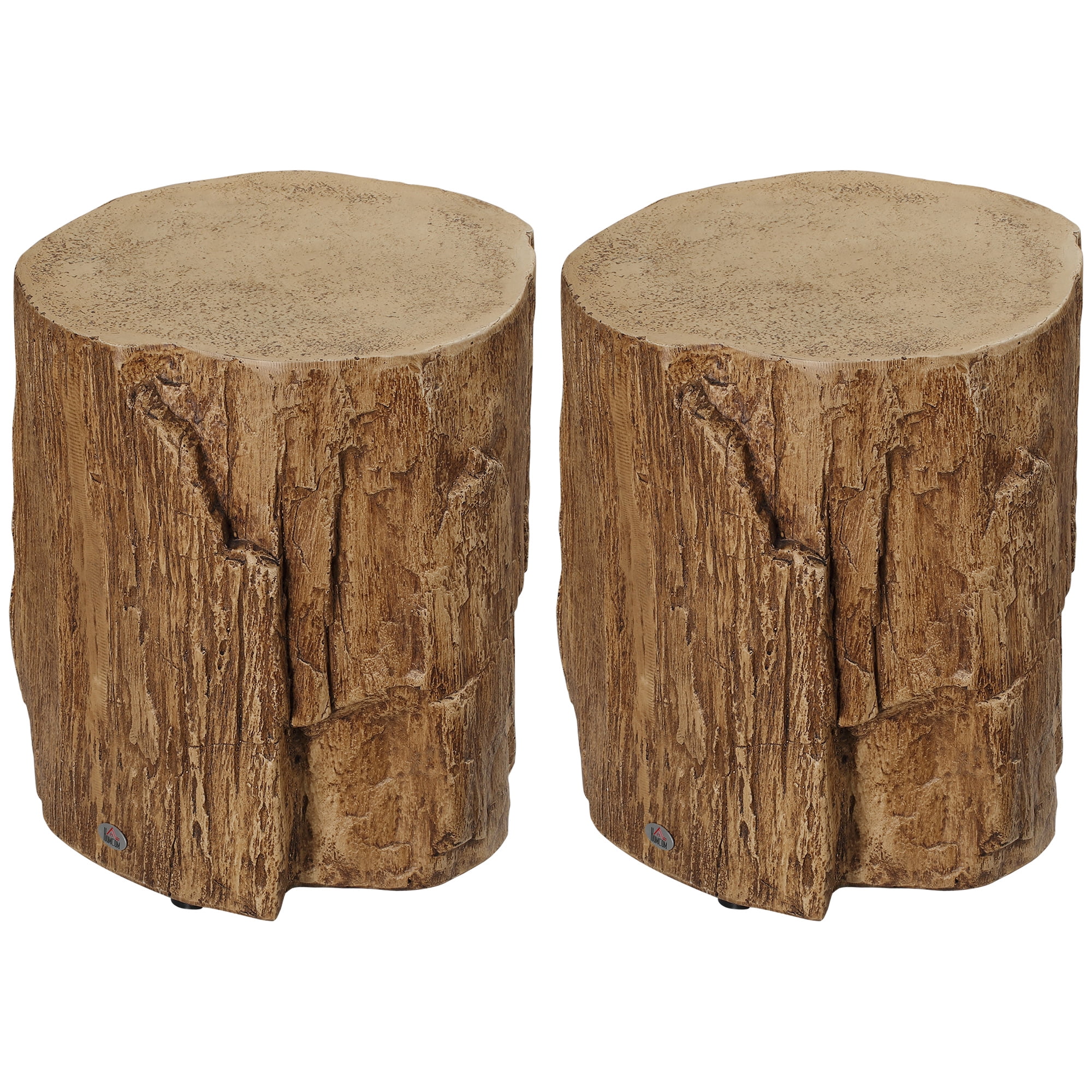 HOMCOM Side Table, Tree Stump Shape Concrete End Table, Set of 2 ...