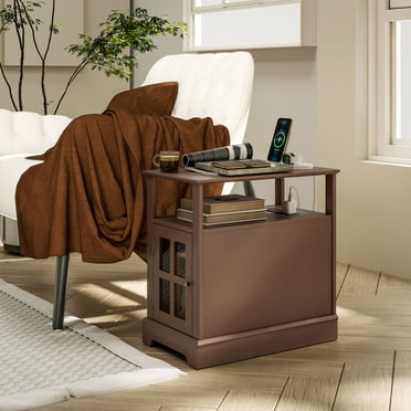 End Table with Charging Station, Narrow Side Table with USB Ports and ...