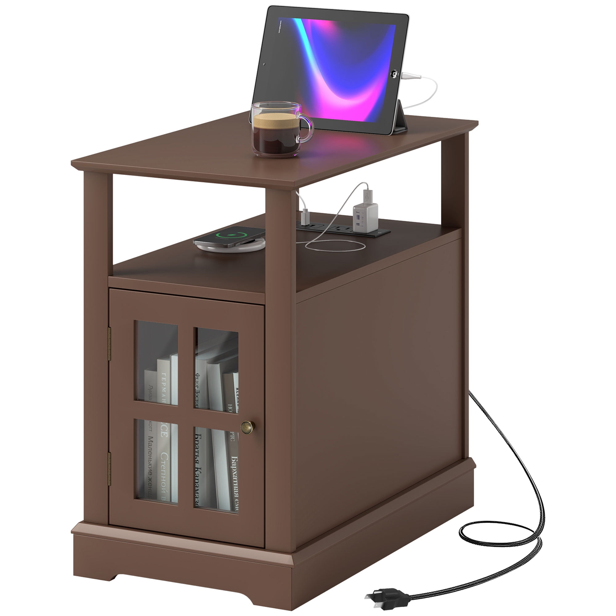 HOMCOM Side Table with Charging Station and USB Ports, Brown - Walmart.com