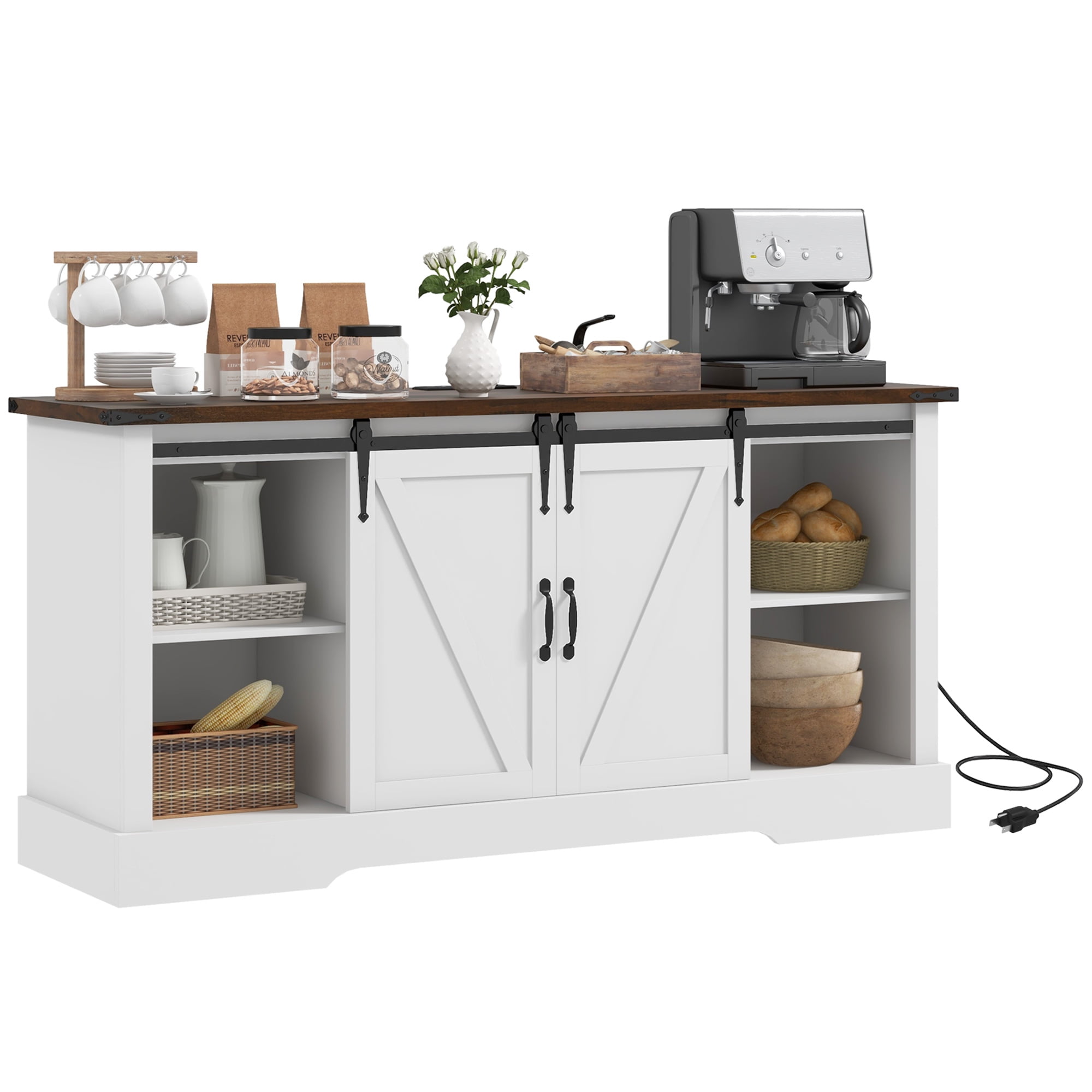 Homcom Sideboard Buffet Cabinet with Charging Station,59" Farmhouse ...