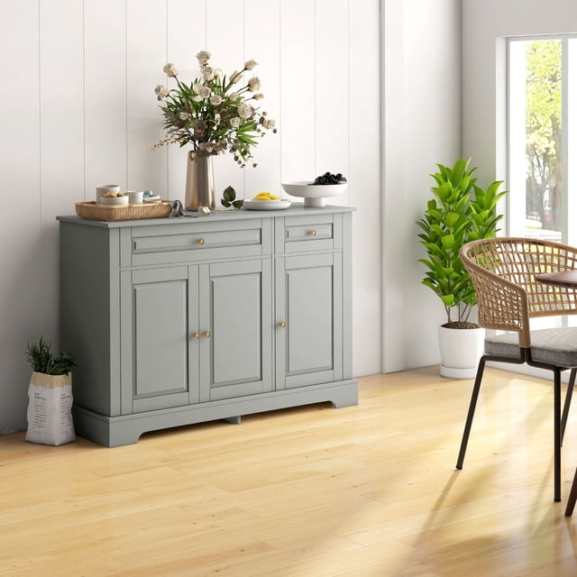 HOMCOM Gray Sideboard Buffet with 2 Drawers, Dining and Kitchen Storage ...