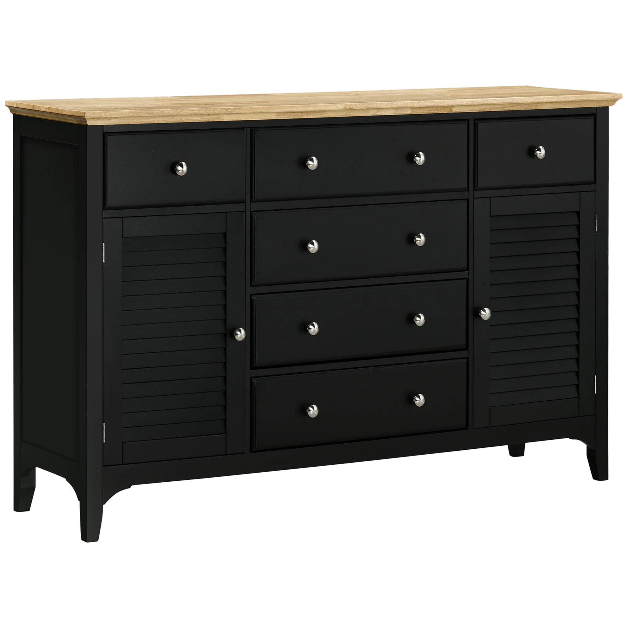 HOMCOM Sideboard Buffet Cabinet, Rubber Wood Top, Adjustable Shelves ...