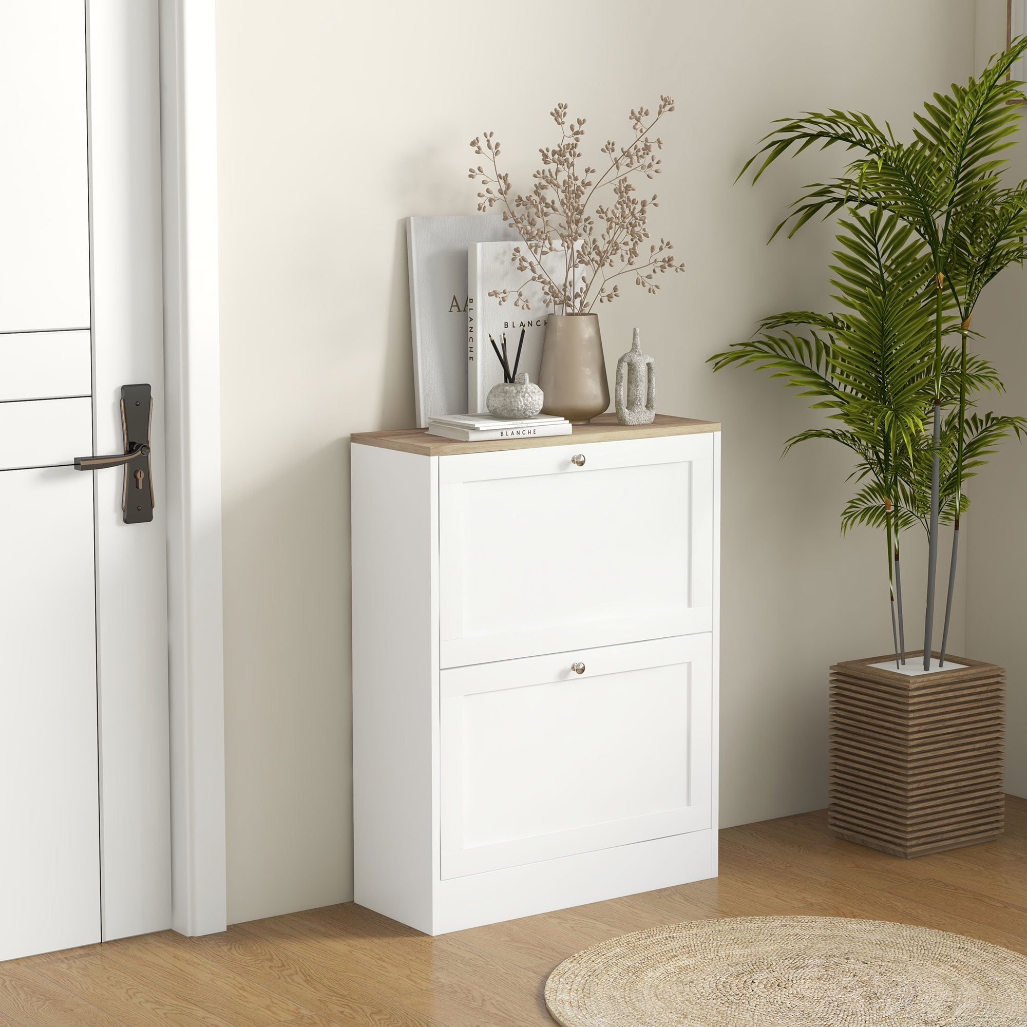HOMCOM Slim Shoe Cabinet for Entryway, Modern Hidden Shoe Storage ...