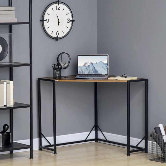 HOMCOM Small Corner Desk Triangle Vanity Table Computer Desk Rustic ...