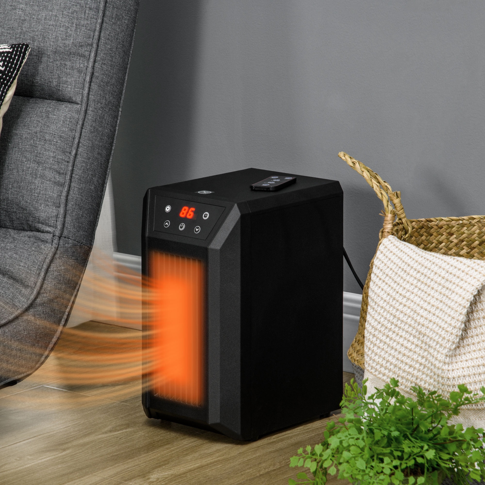 HOMCOM Electric Small Room Space Heater for Bedroom with Thermostat, 3 ...
