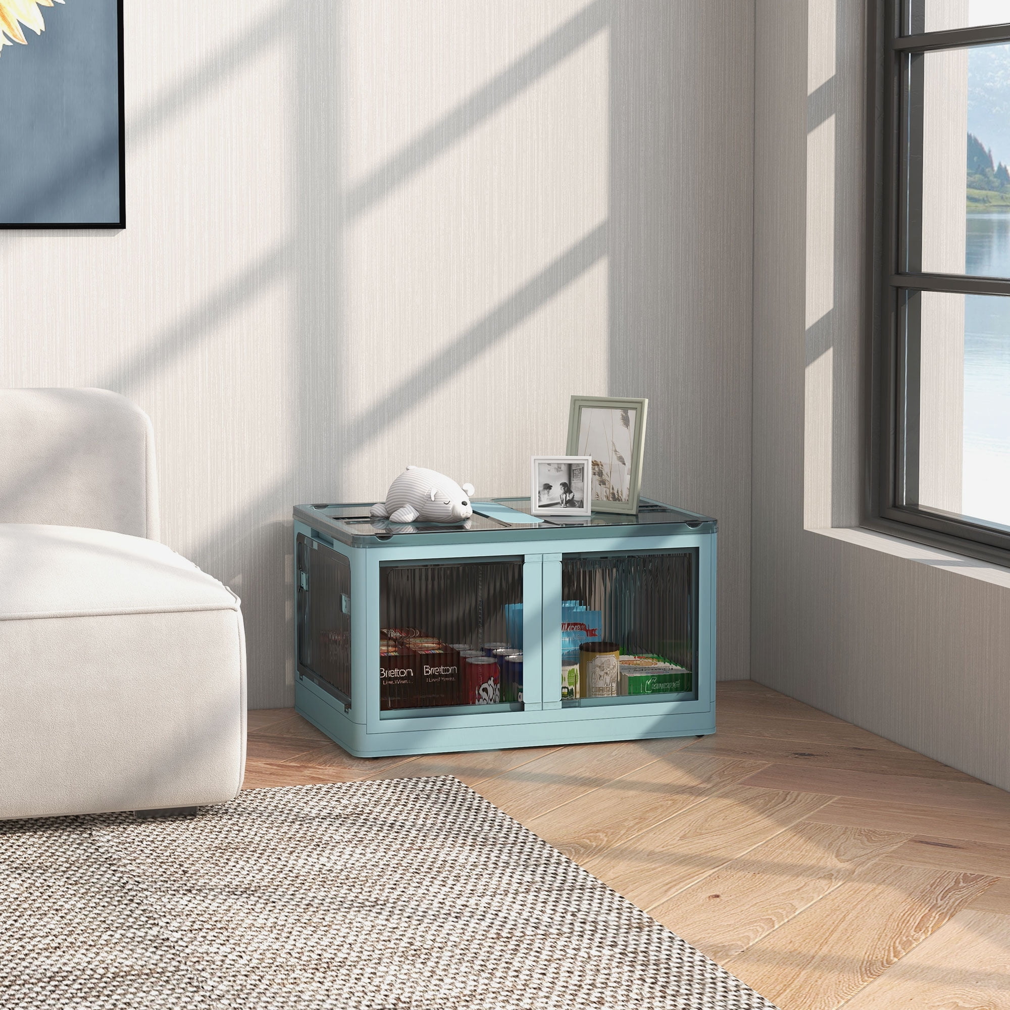 HOMCOM Stackable Storage 18 Gal Bins with Lids and Wheels, Blue ...