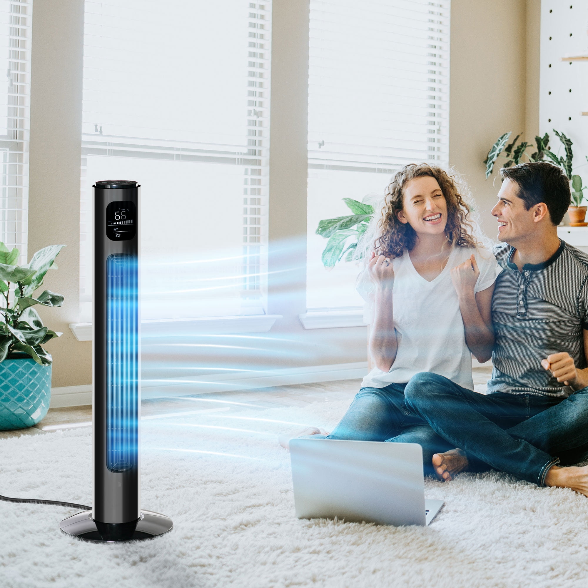 HOMCOM High Slim Cold Standing Cooling Tower Fan with 3 Speeds, 4 Modes ...