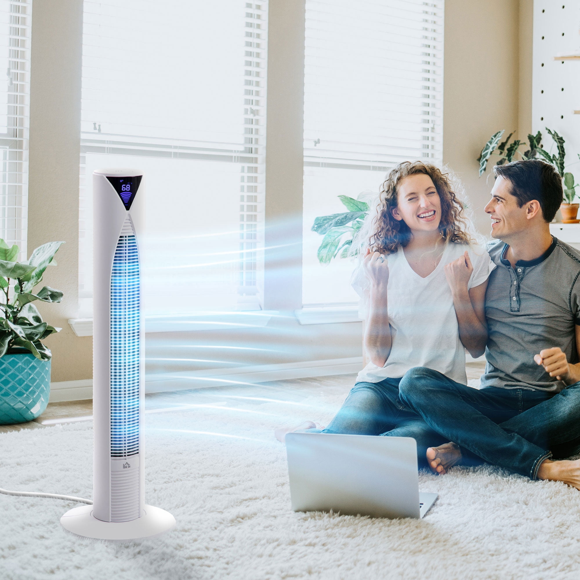 HOMCOM Standing Cooling Tower Fan with 3 Speeds, 4 Modes and Remote ...