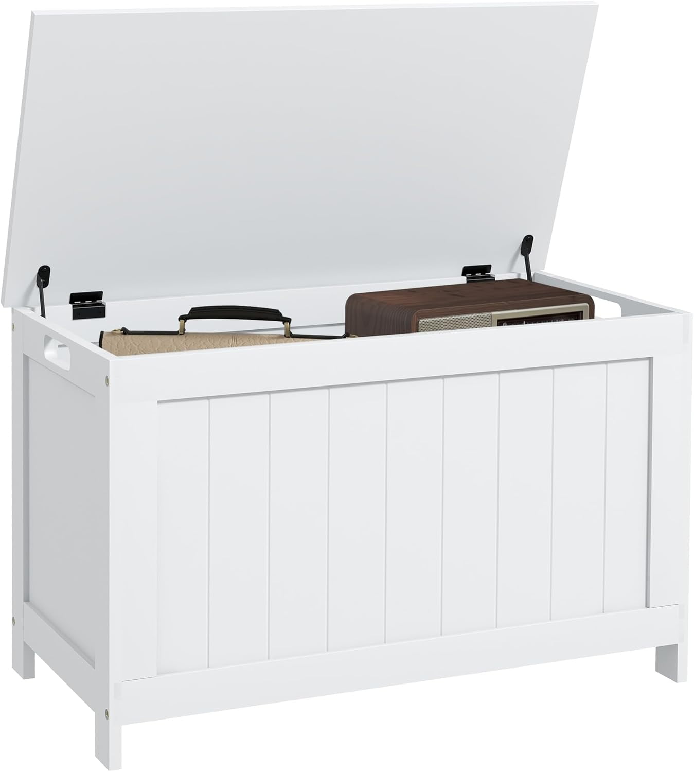 HOMCOM Storage Bench, Storage Chest with 2 Safety Hinges and Cut-Out ...