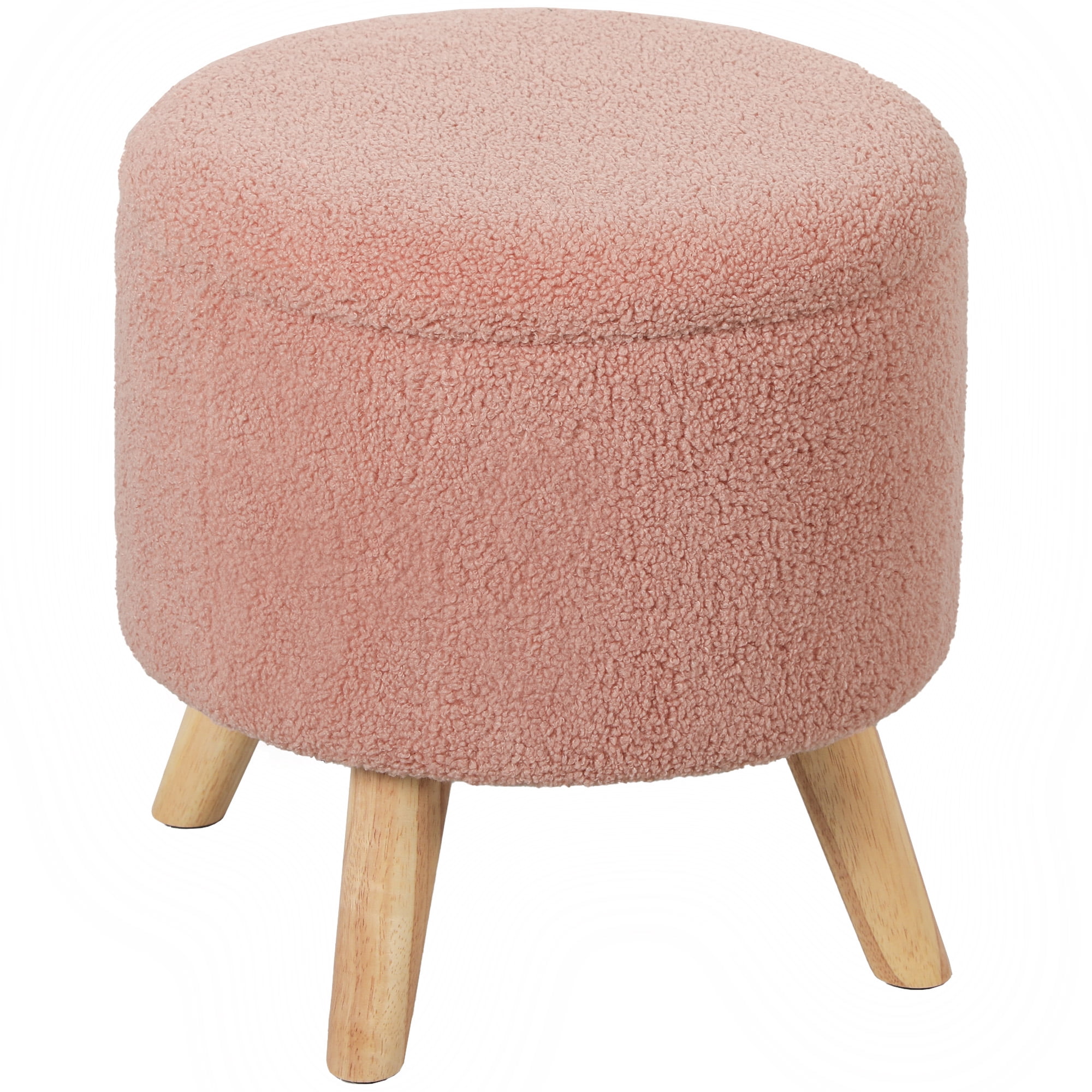 HOMCOM Storage Ottoman, Round Stool Chair with Cushioned Top, Pink ...