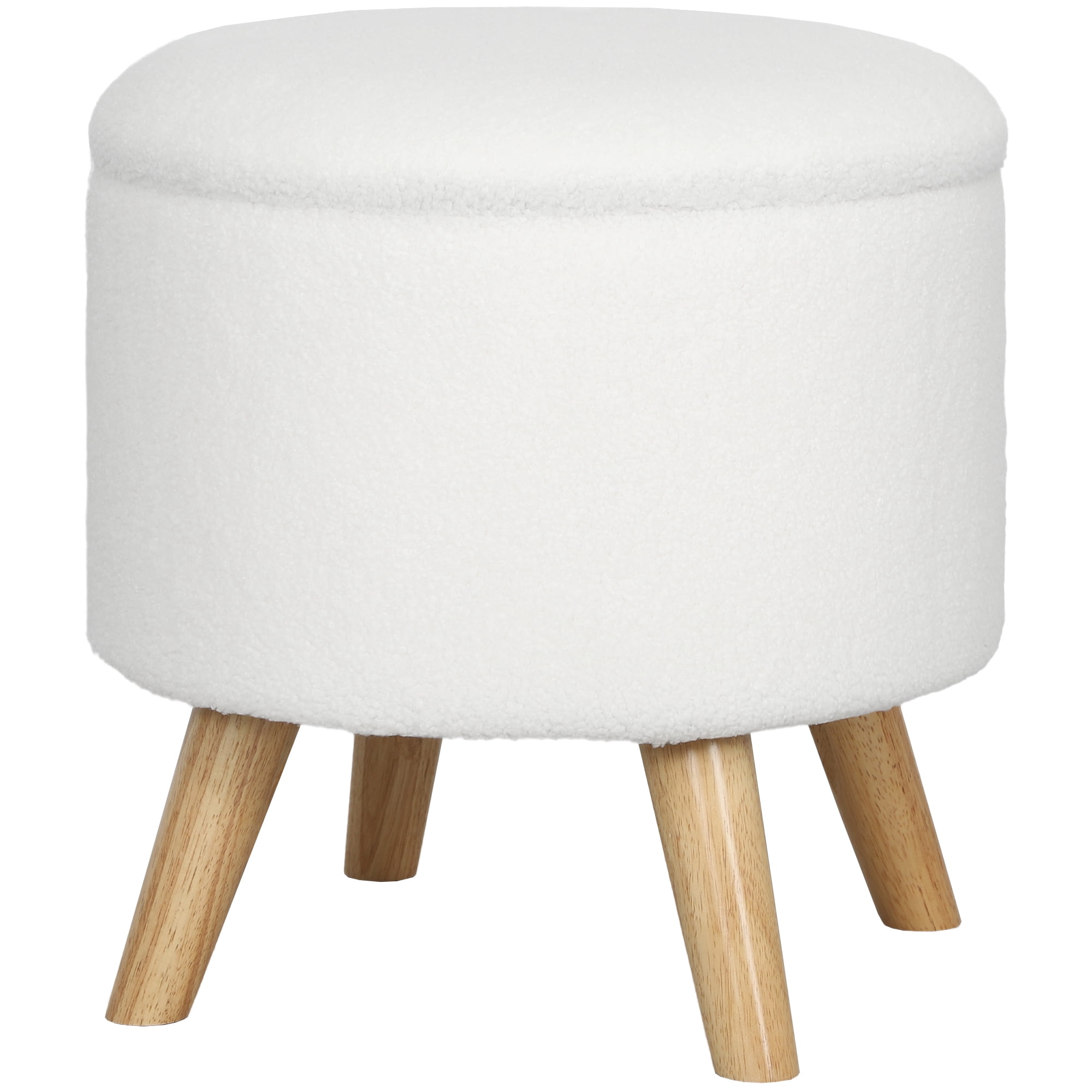 HOMCOM Storage Ottoman, Round Stool Chair with Cushioned Top, White ...