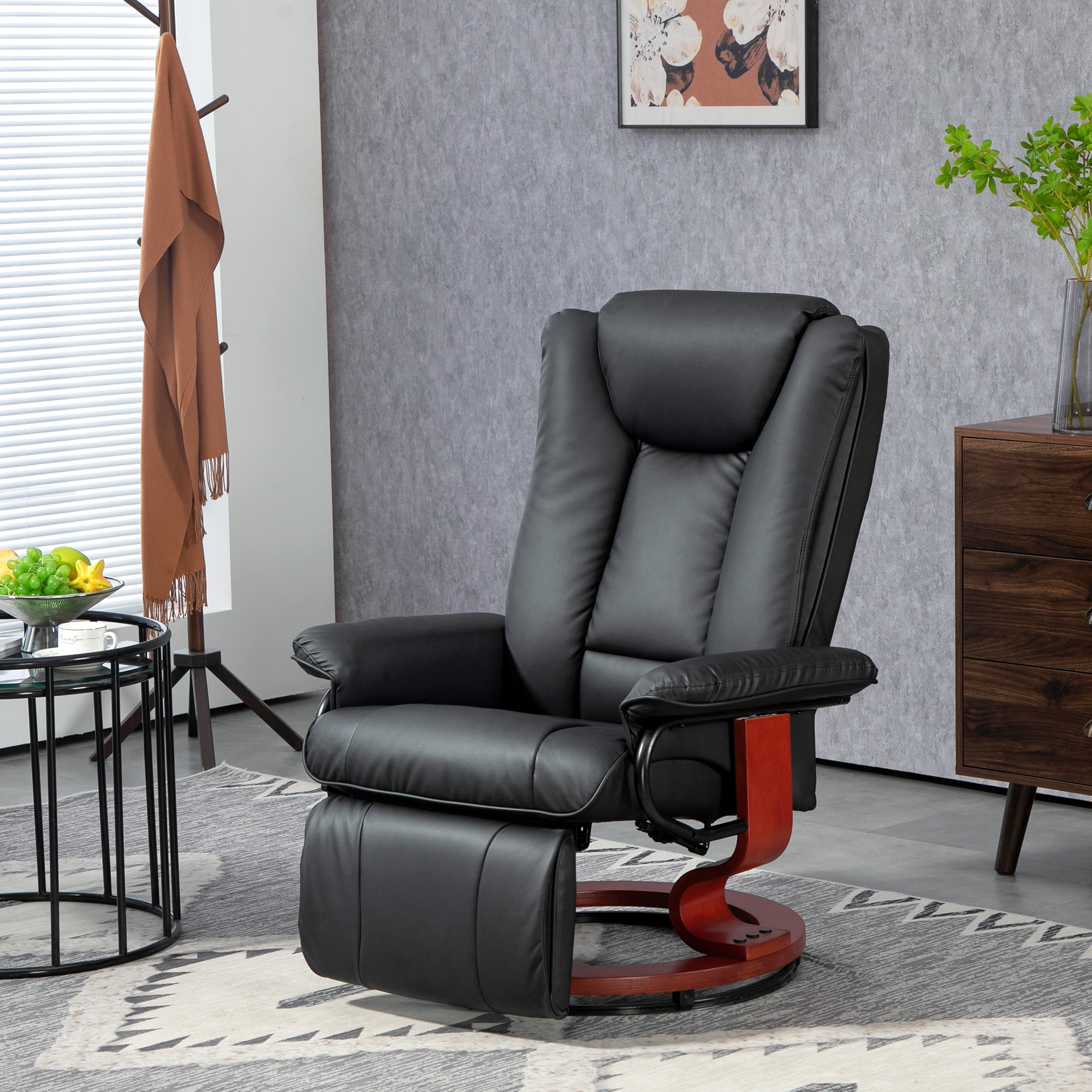 HOMCOM Swivel Recliner Chair, PU Leather, 135Â° Recline, 360Â° Swivel ...