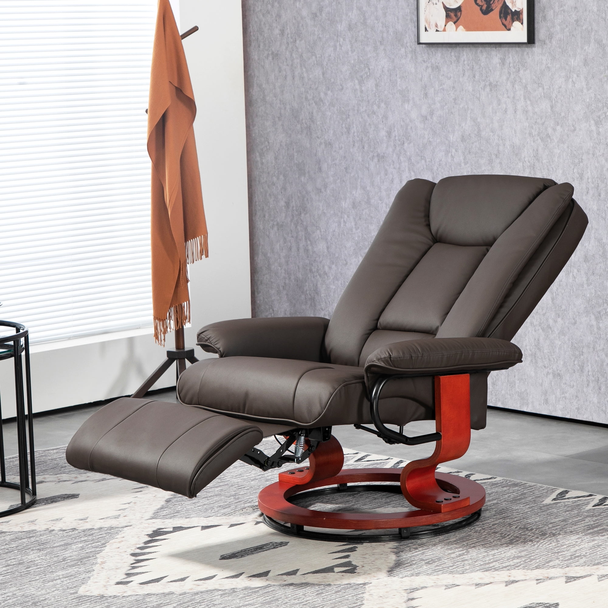 HOMCOM Swivel Recliner Chair, Brown PU Leather, Manual Recline with ...