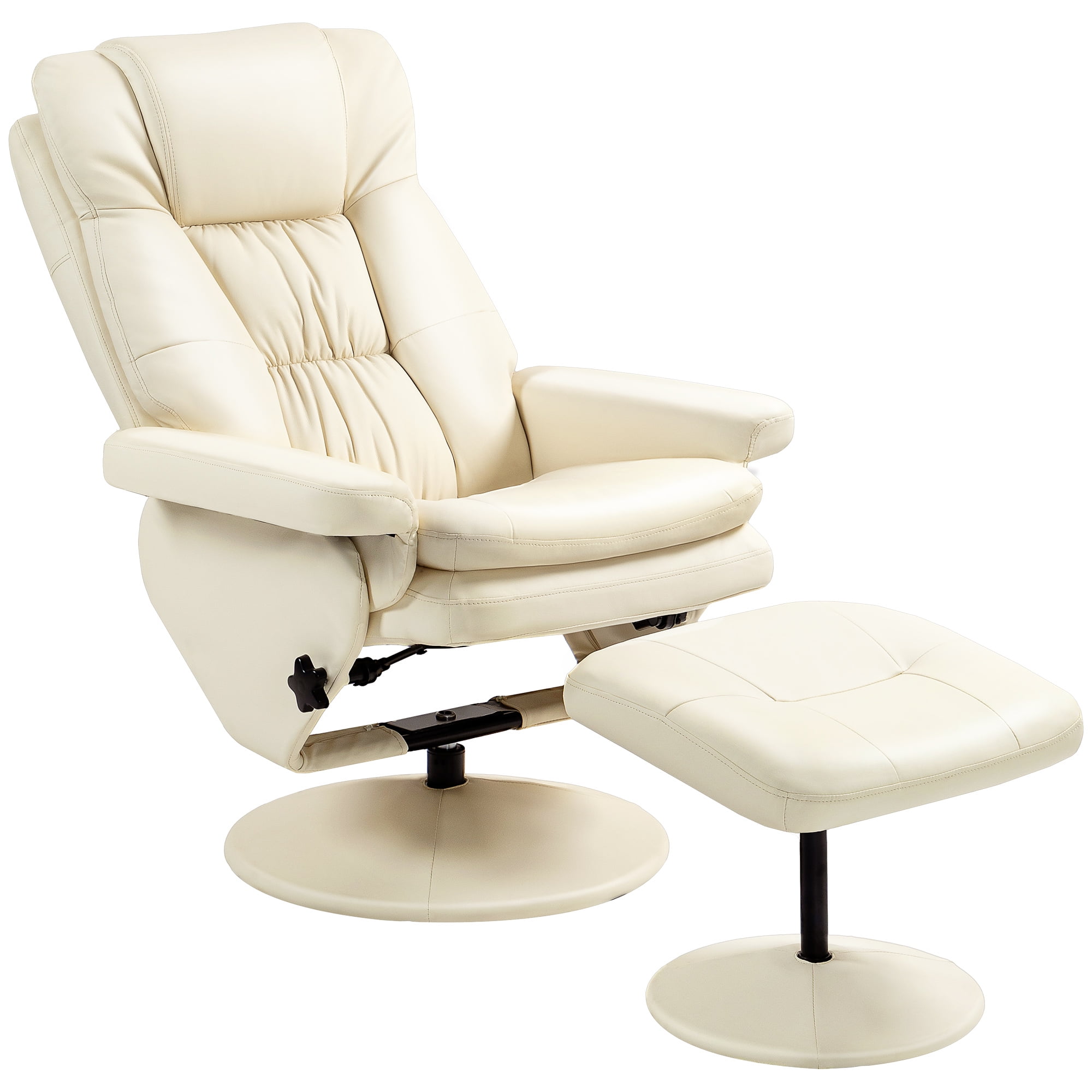 HOMCOM Swivel Recliner with Ottoman, PU Leather Reclining Chair with ...