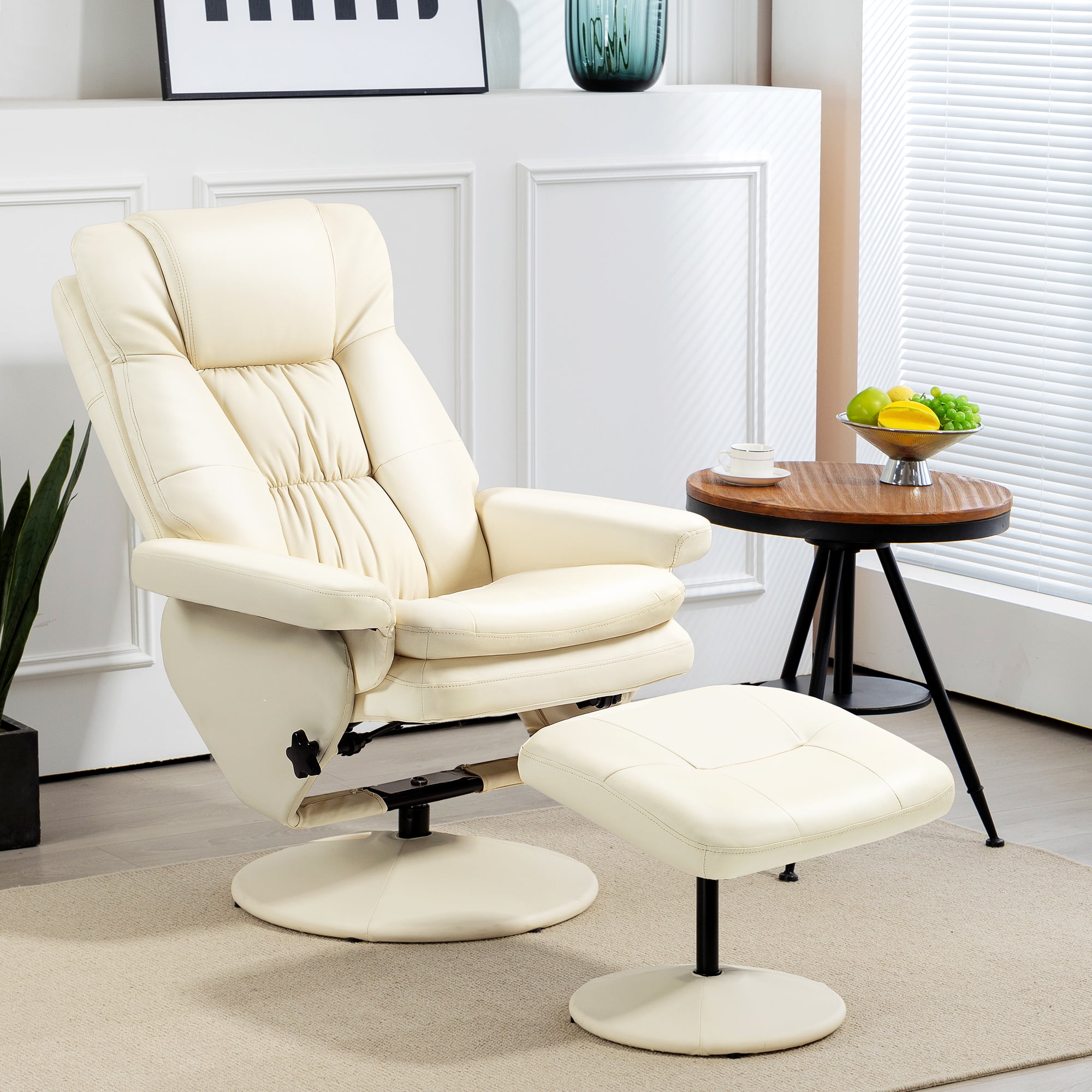 HOMCOM Swivel Recliner with Ottoman Reclining Chair and Footrest, Cream ...