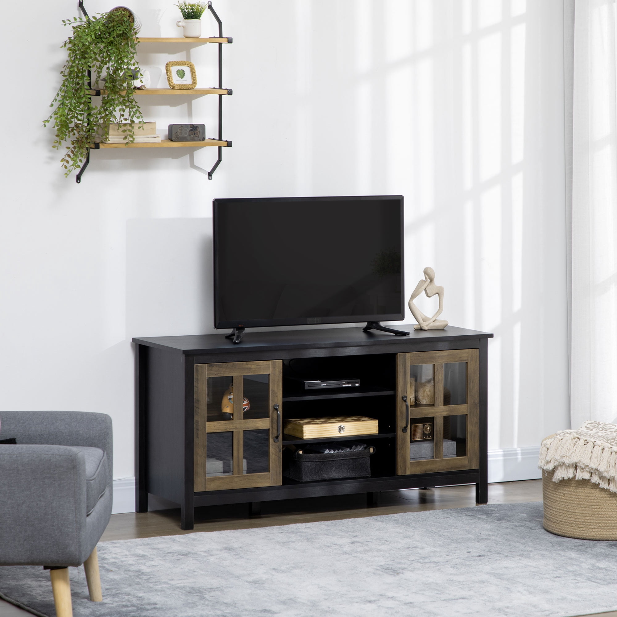 HOMCOM Farmhouse Console for 55 Inch TV, Media Centre with Shelves and ...