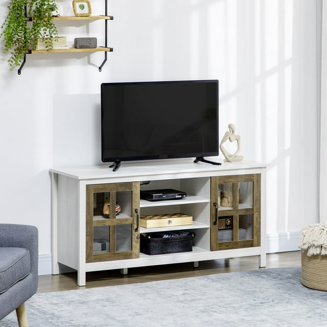 HOMCOM TV Cabinet, Farmhouse TV Stand for 55 Inch TV, Entertainment ...
