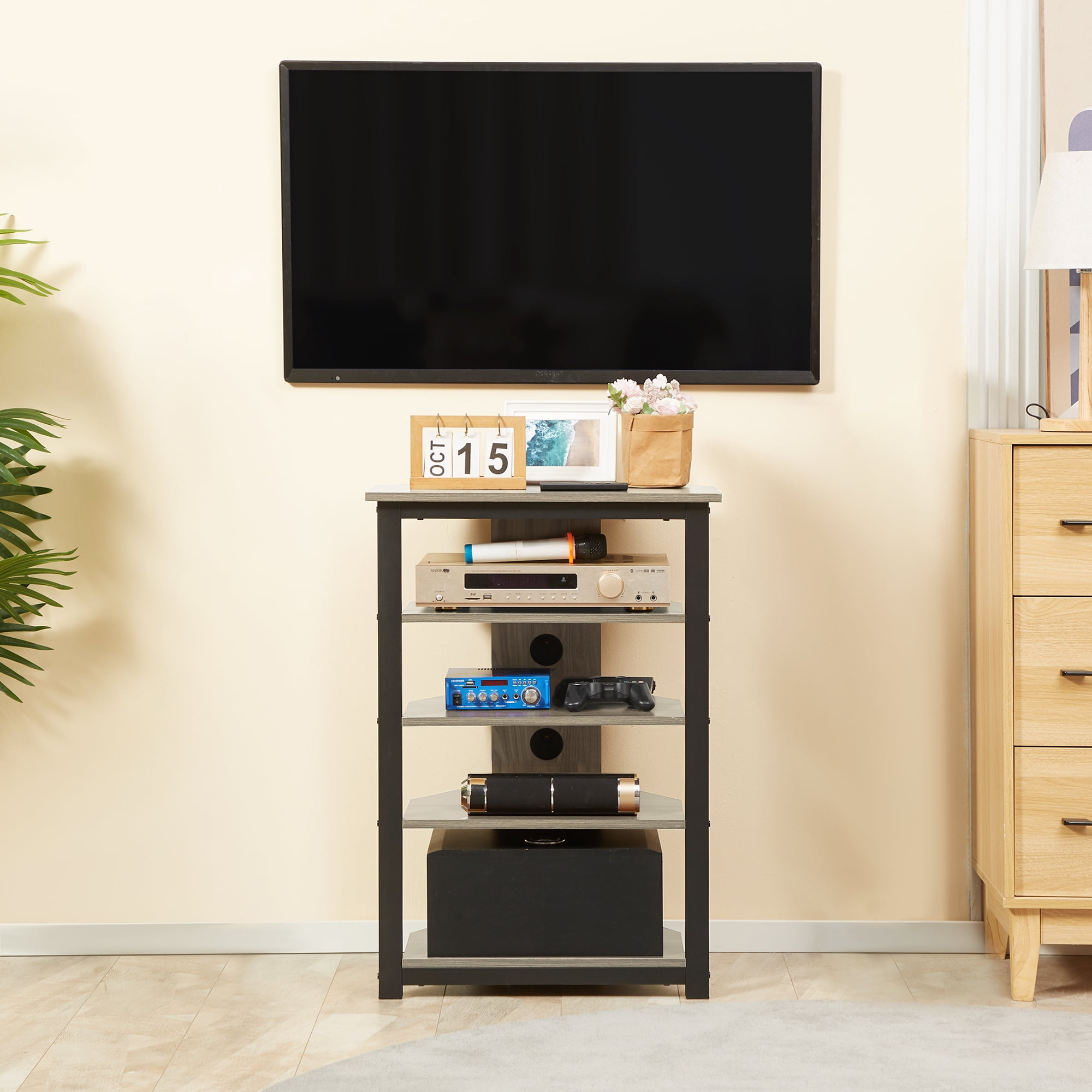HOMCOM Entertainment Center TV Stand, Space Saver with Storage Shelves ...