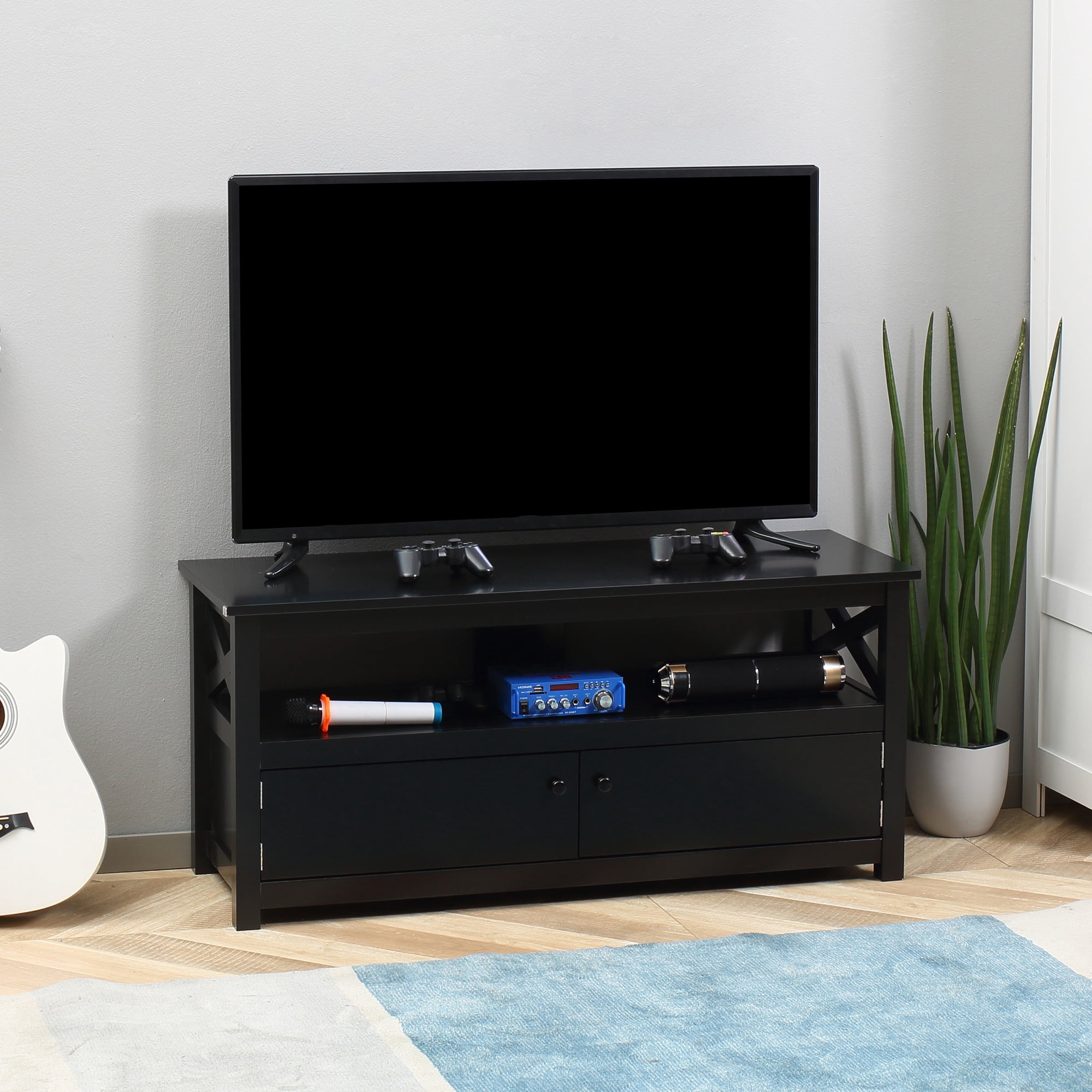 HOMCOM TV Stand, Entertainment Center with Storage, 46" TV Space, Black ...
