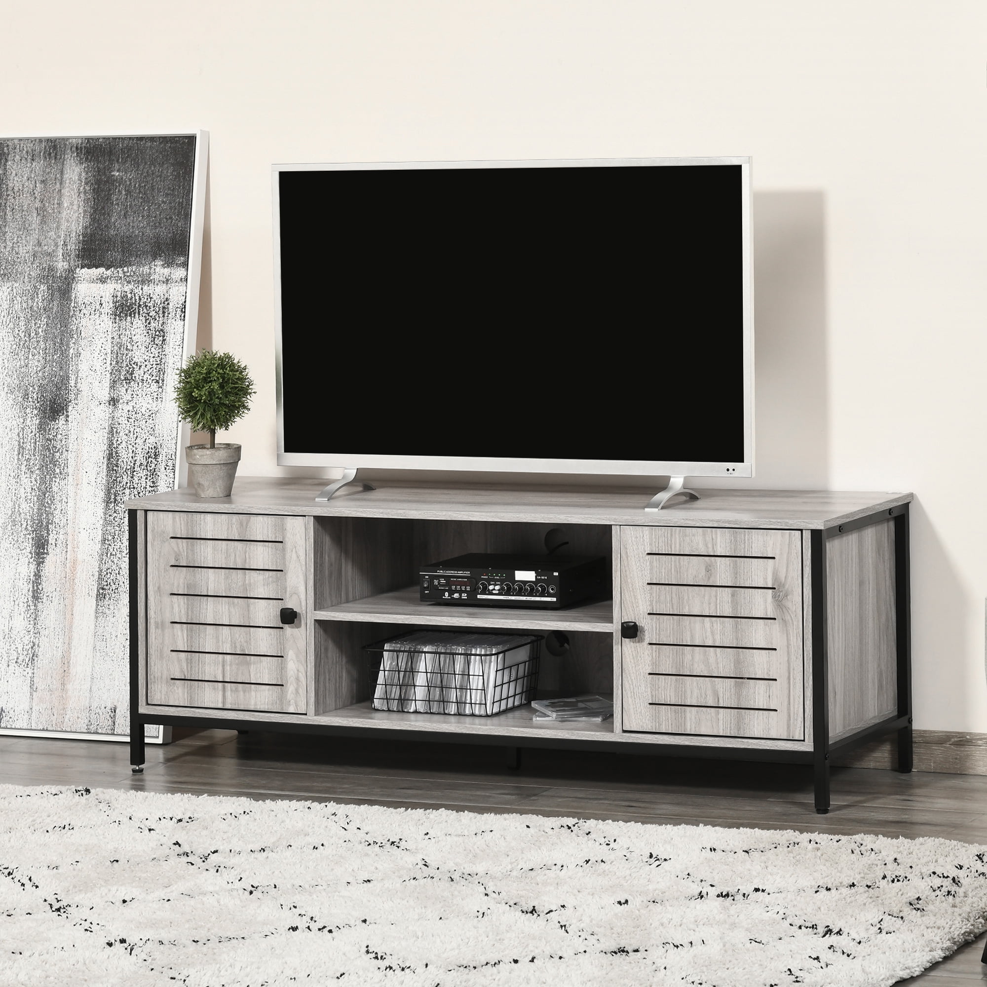 HOMCOM TV Stand for TVs up to 60", Industrial Entertainment Center ...