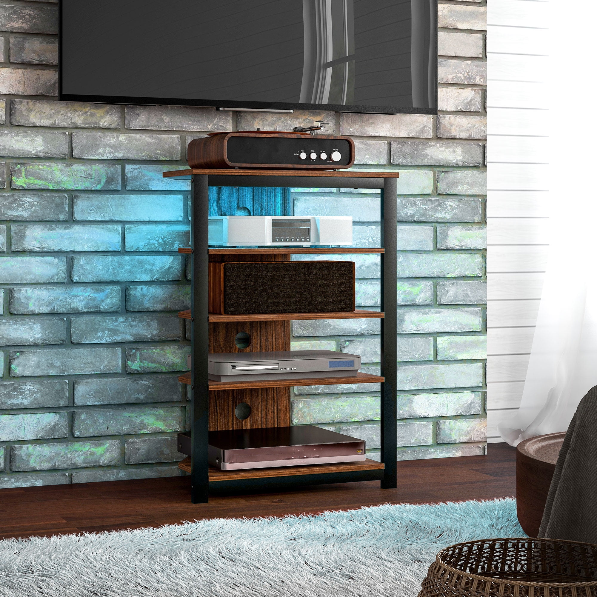 HOMCOM TV Stand with LED Lights, AV Media Stand, Corner Audio Tower ...