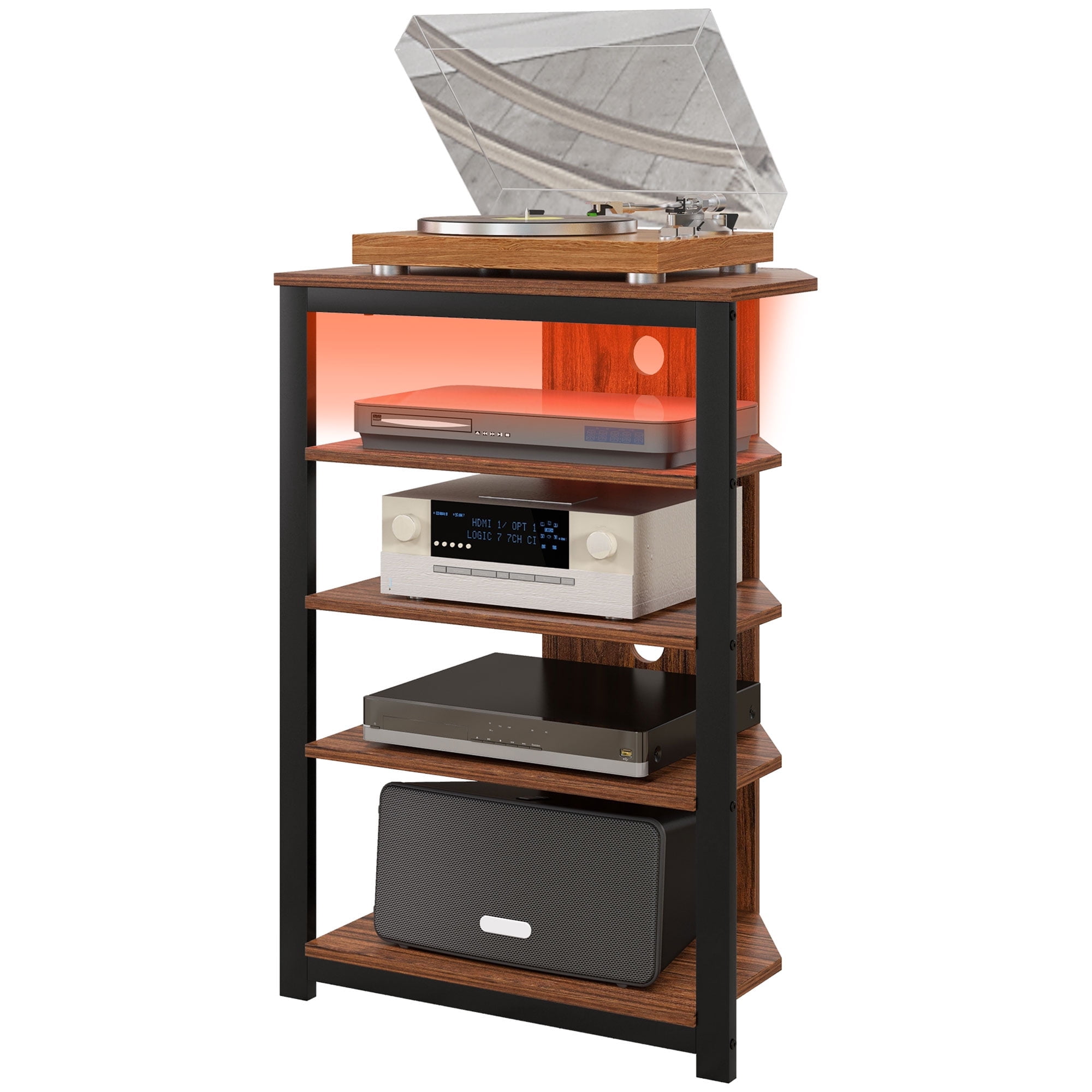 HOMCOM TV Stand with Lights, 4-Tier Storage Shelves and Steel Frame ...
