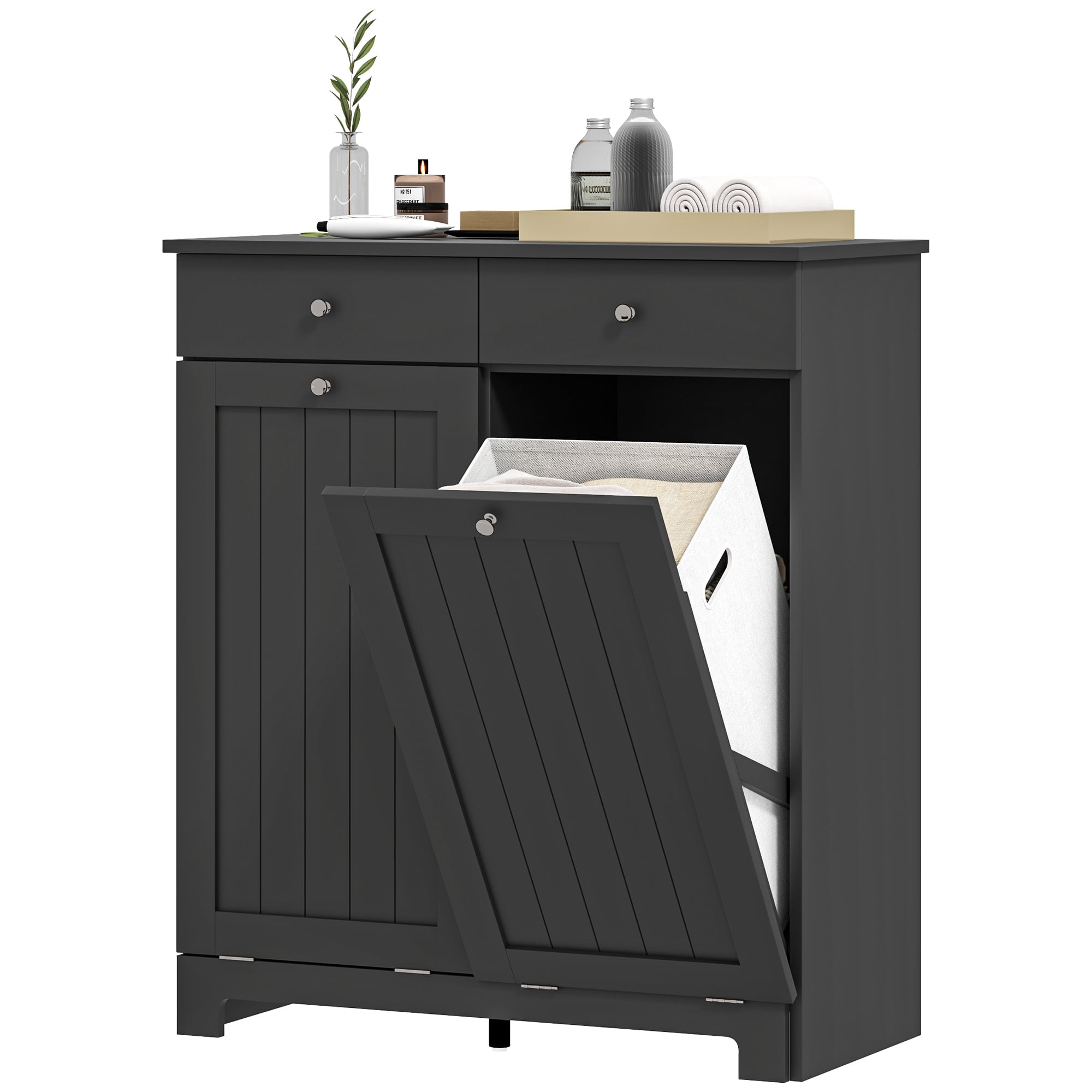 HOMCOM Tilt Out Laundry Hamper, Laundry Hamper Cabinet with Drawer ...