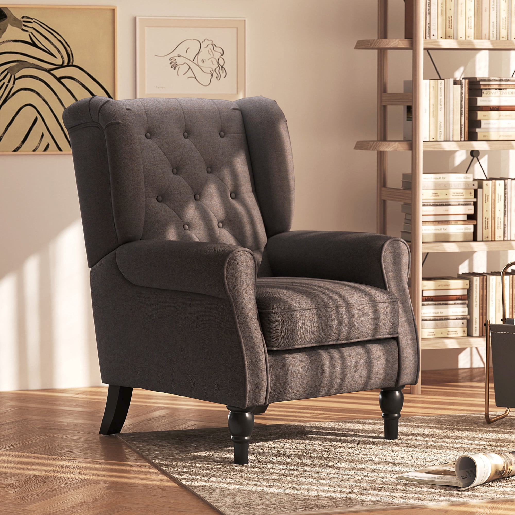 HOMCOM Modern Living Room Accent Chair, Button-Tufted Wingback Armchair ...