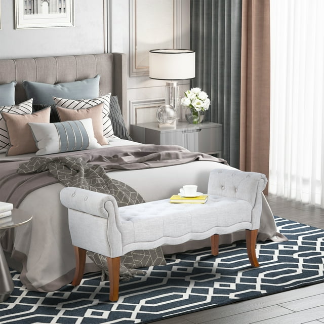 HOMCOM Bedroom Sitting Seat, Traditional Style Upholstered Entryway ...