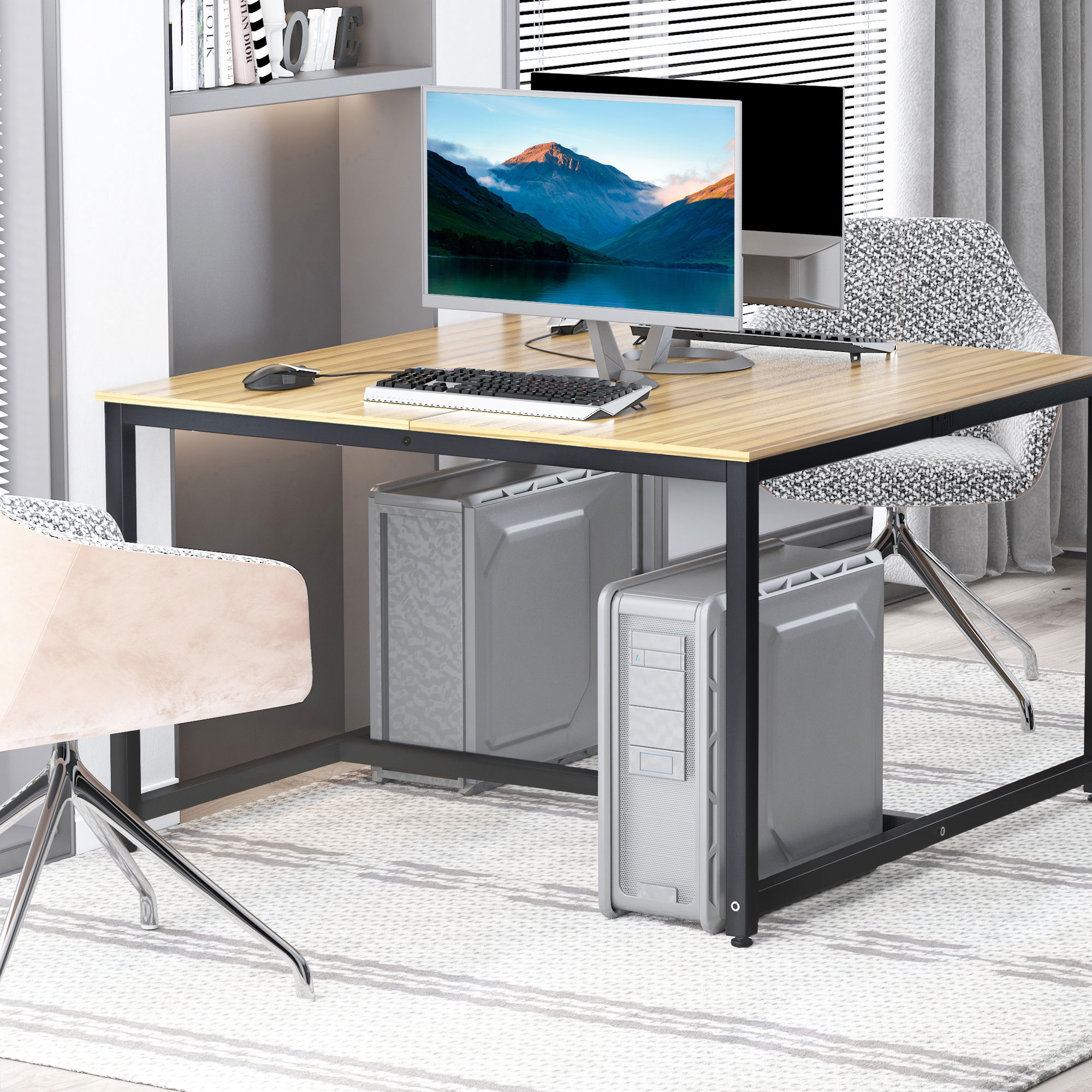 HOMCOM Two Person Computer Desk, 47 x 47" Extra Large Writing Study ...