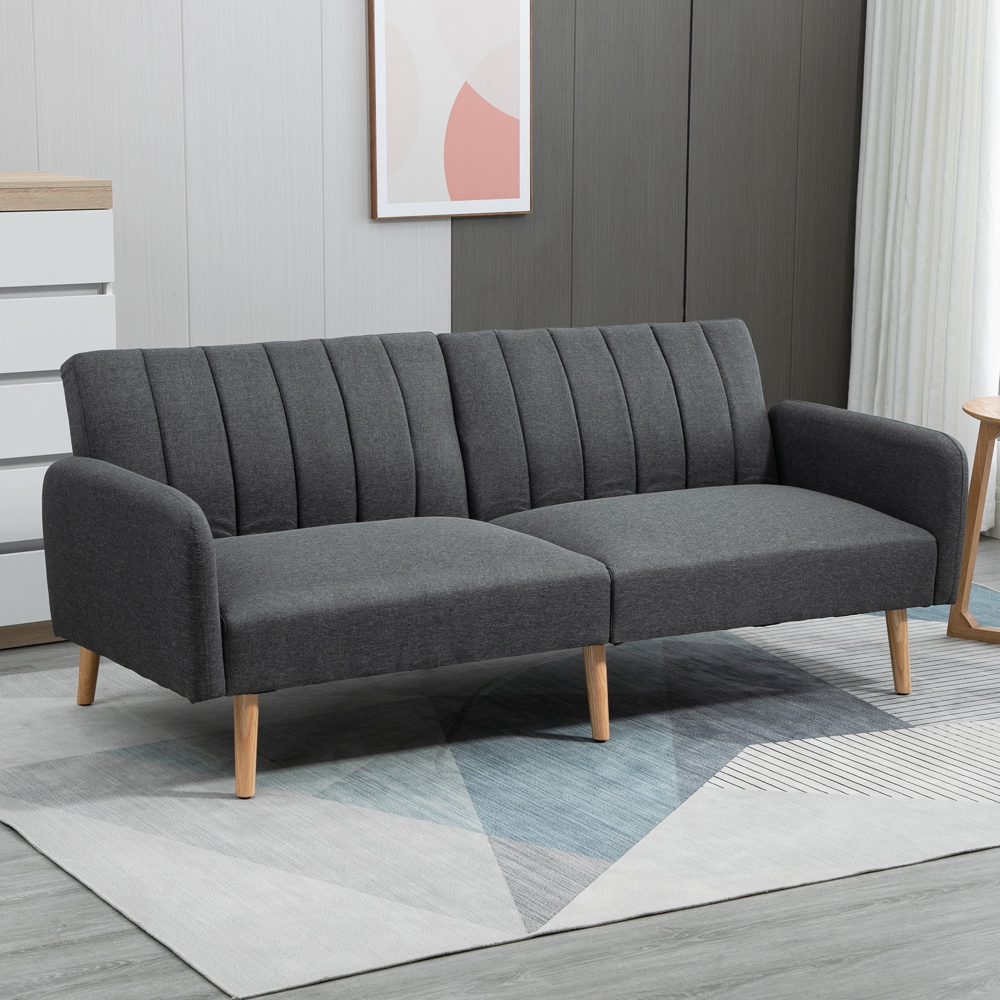 HOMCOM Two Seater Sofa Bed, Convertible Futon Couch Bed, Linen ...