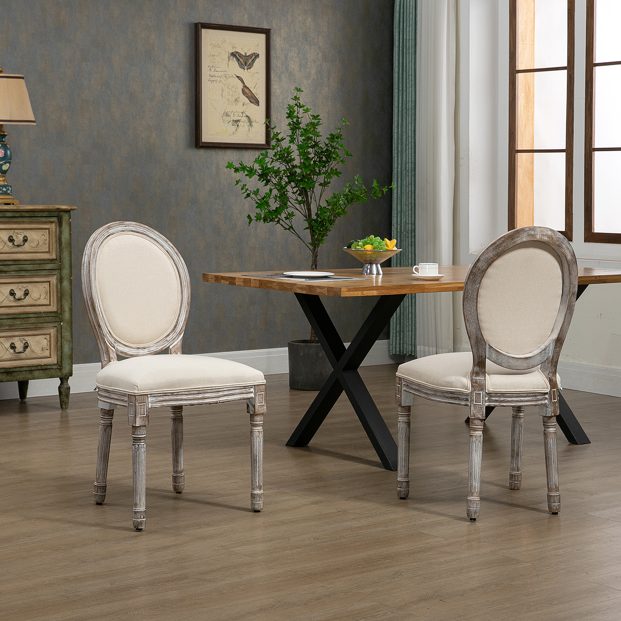 HOMCOM Vintage Armless Dining Chairs Set of 2, French Chic Side Chairs ...