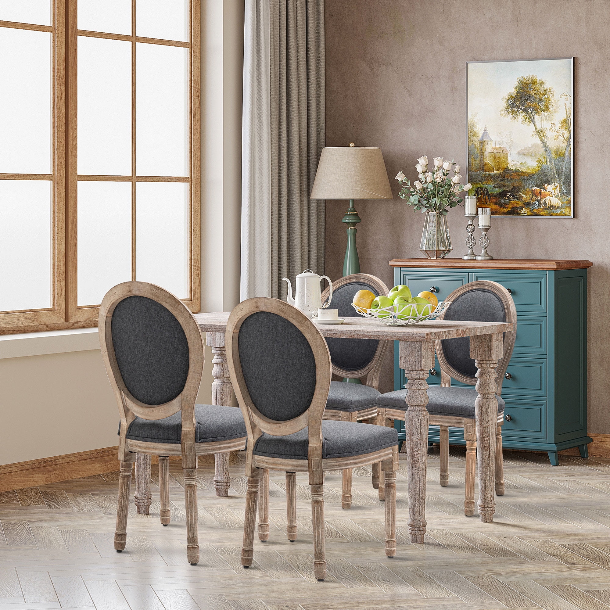 HOMCOM Set of 4 Vintage Armless Dining Chairs, French Chic with Linen ...