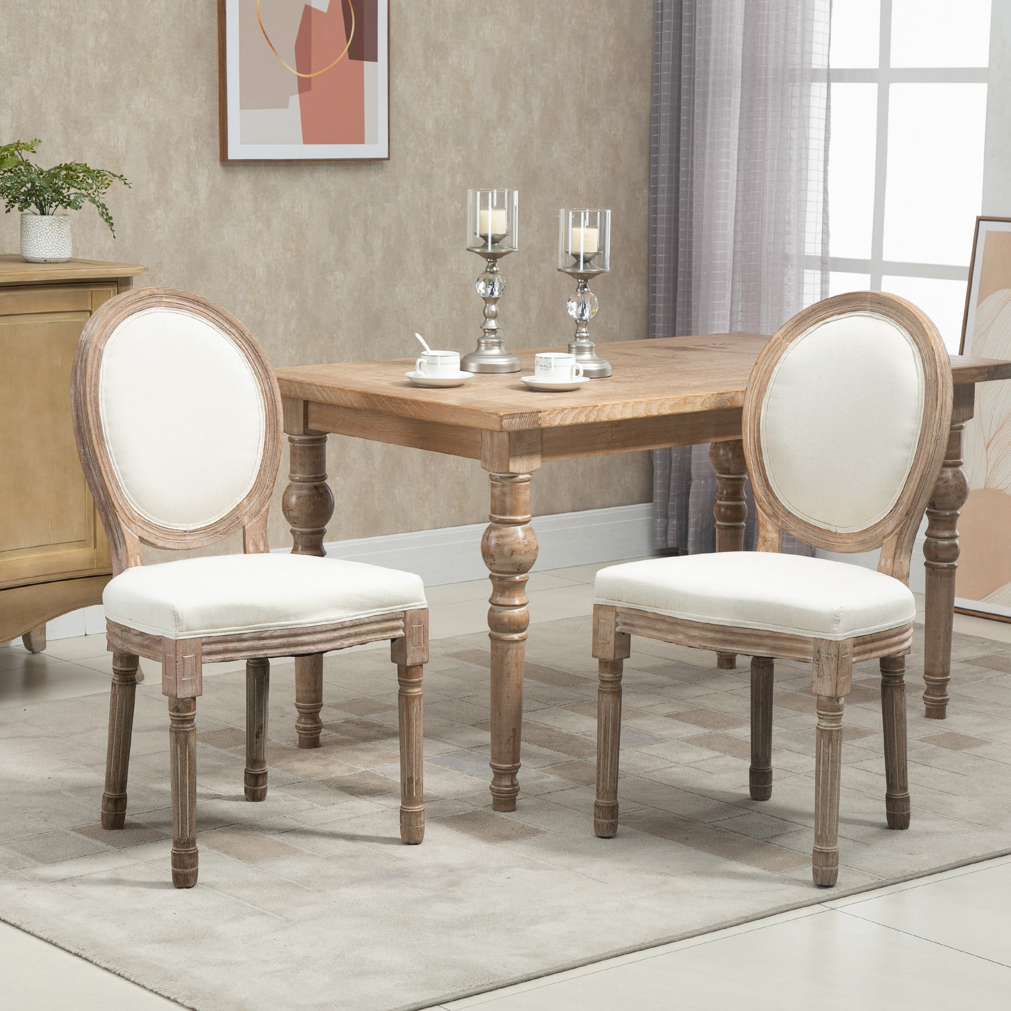 HOMCOM Set of 2 Wood Back Indoor Upholstered Dining Chairs, French Chic ...