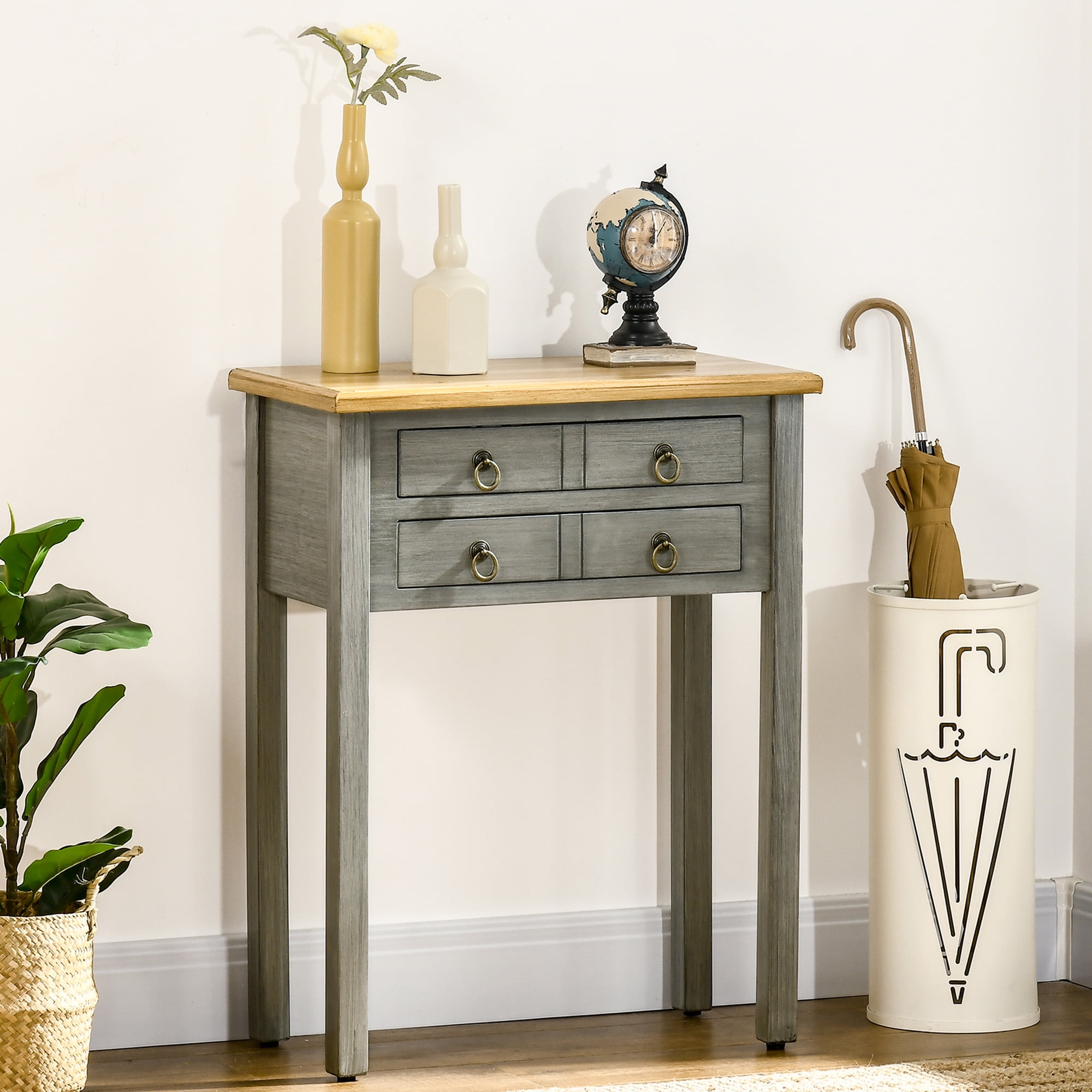 HOMCOM Narrow Wood Storage Foyer Entry Accent Vintage Console Table ...