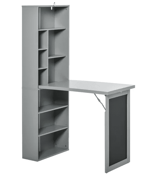 HOMCOM Wall Mounted Table Foldable Desk With Blackboard And Side Shelf ...