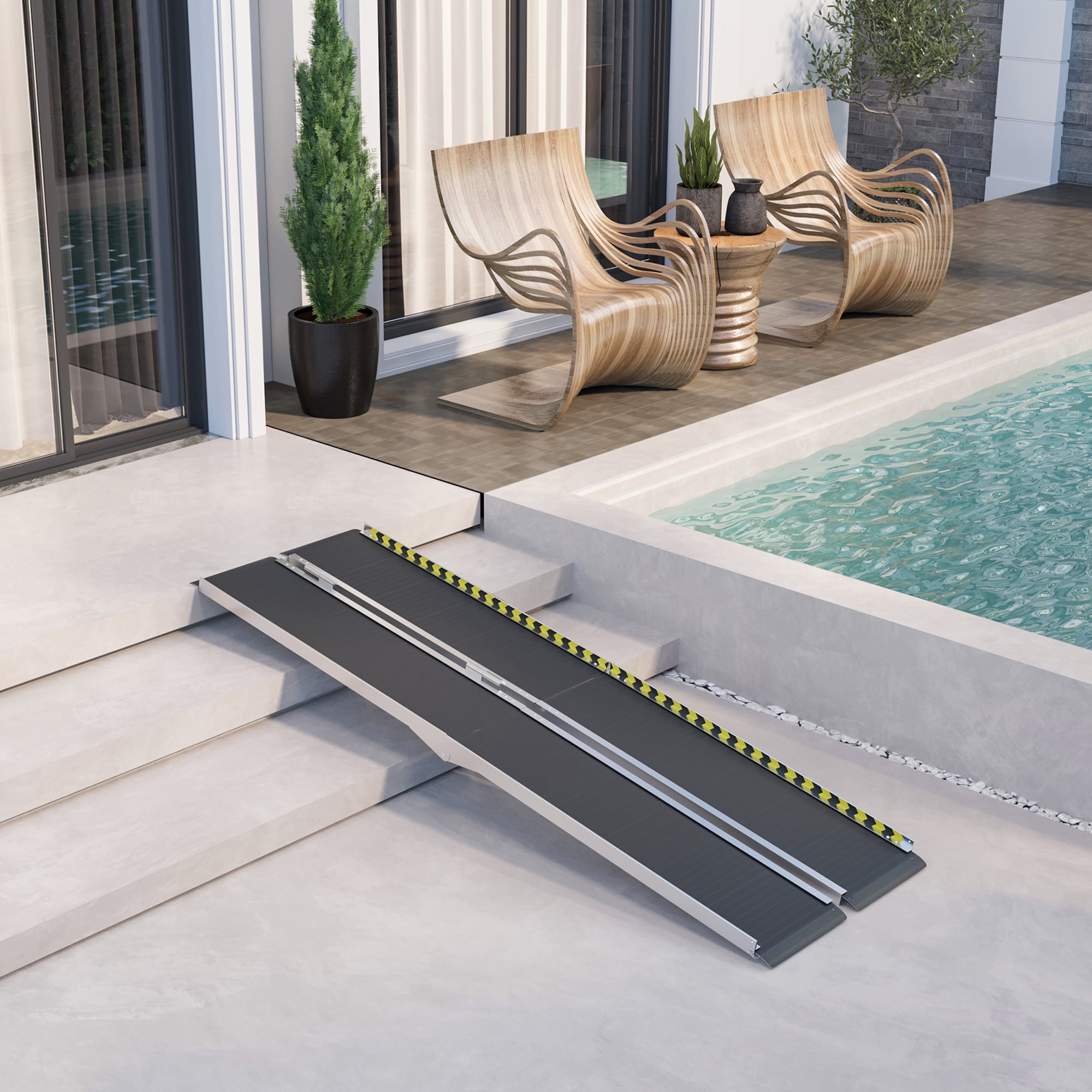HOMCOM 8FT Aluminum Wheelchair Ramp, Portable, Non-Slip Surface, for ...